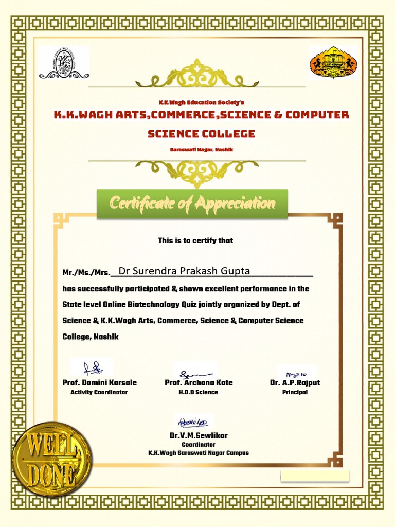 Certificate For State Level Biotechnology | PDF