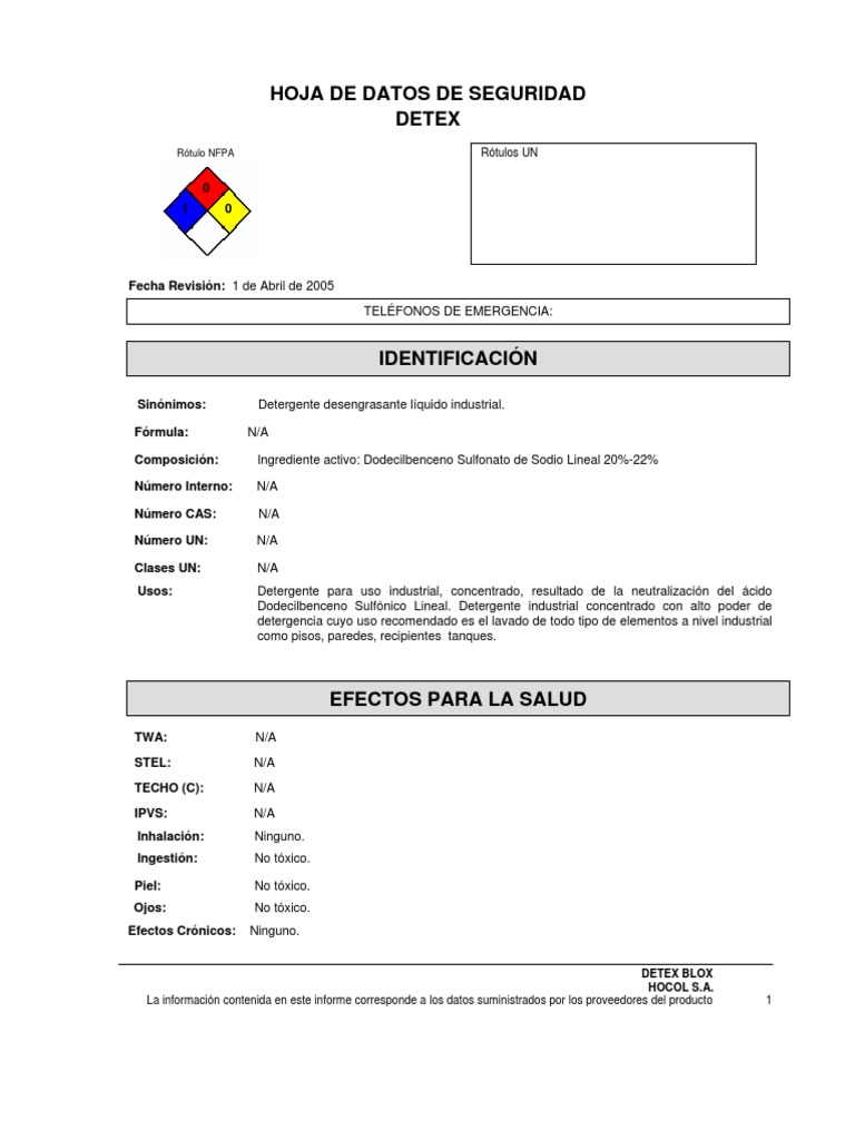 Detex PDF | Descargar gratis PDF | Detergente | Toxicidad