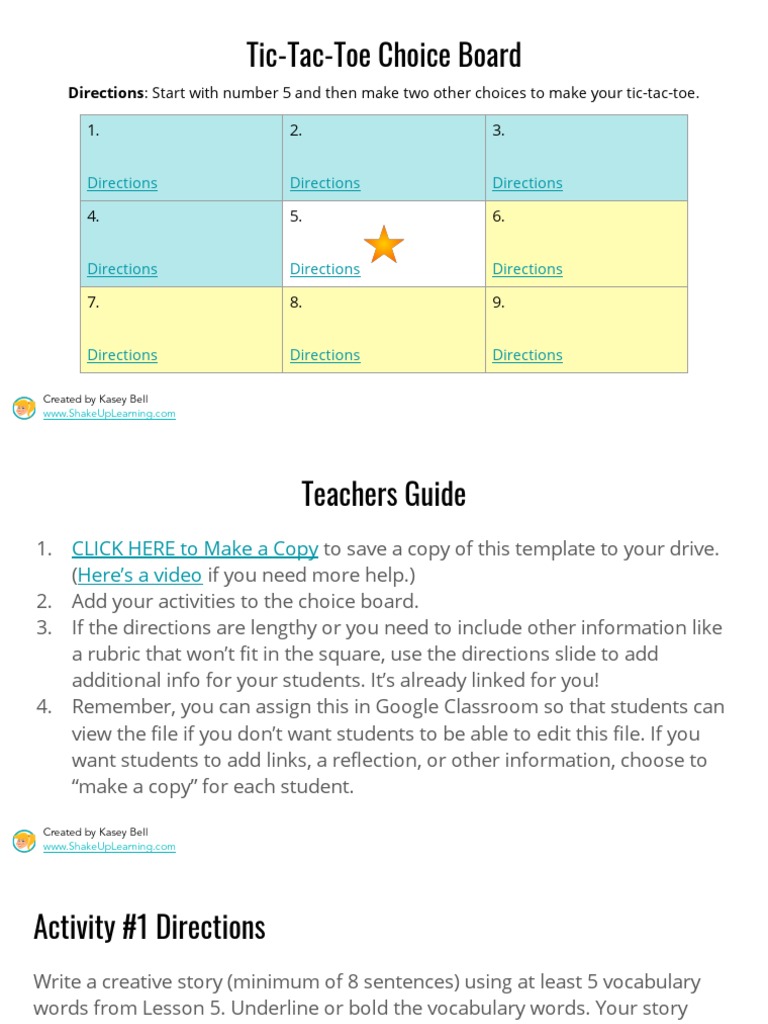 Vocabulary Choice Board | PDF | Cognition | Behavior Modification