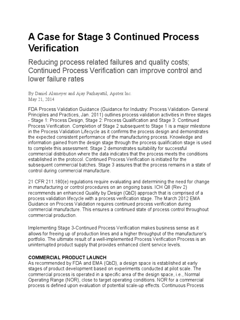 A Case For Stage 3 Continued Process Verification | PDF | Verification ... A Case For Stage 3 Continued Process Verification | PDF | Verification ...