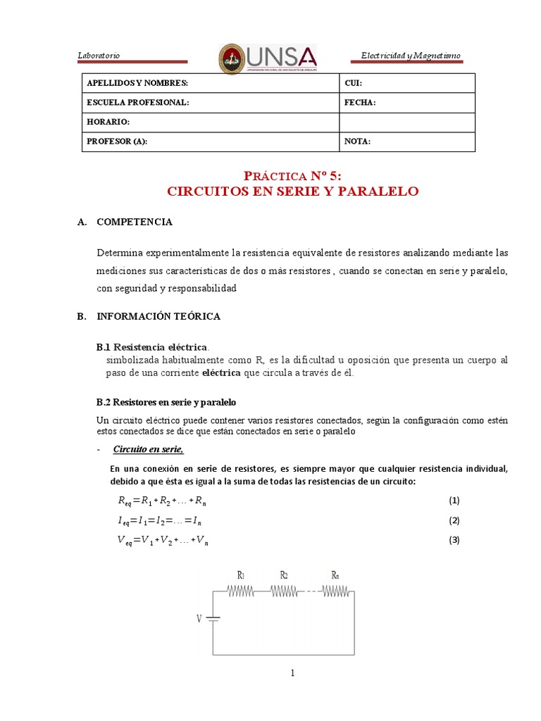 5 Circuitos en Serie y Paralelo | PDF | Resistencia Eléctrica y ...