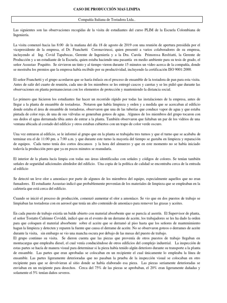 EJERCICIOS - Case Study - Plim - Fabrica Tostadora - Inspeccion | PDF | Amoníaco | Naturaleza