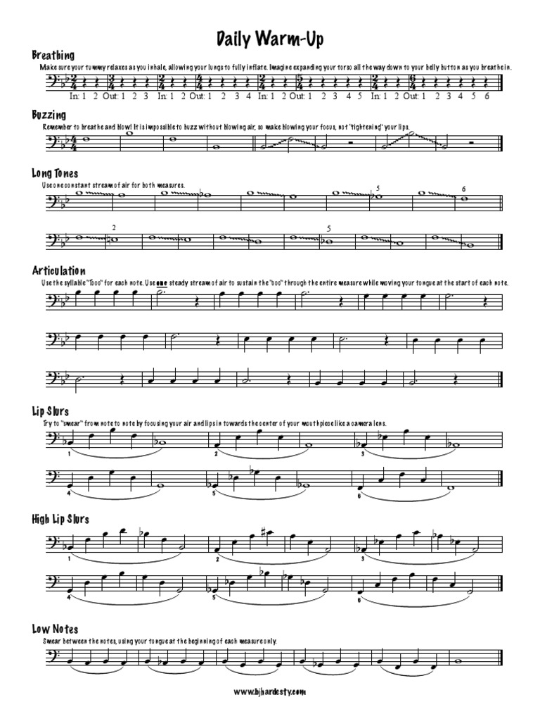 Beginner Trombone Warm Up | PDF | Breathing | Respiration