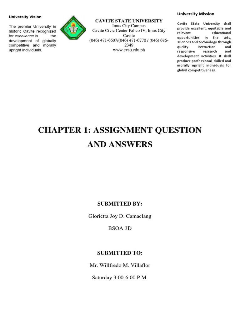 Chapter 1: Assignment Question and Answers: University Mission Cavite ...