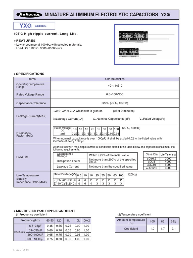 YXG Miniature Aluminum Capacitors | PDF | Capacitor | Electromagnetism