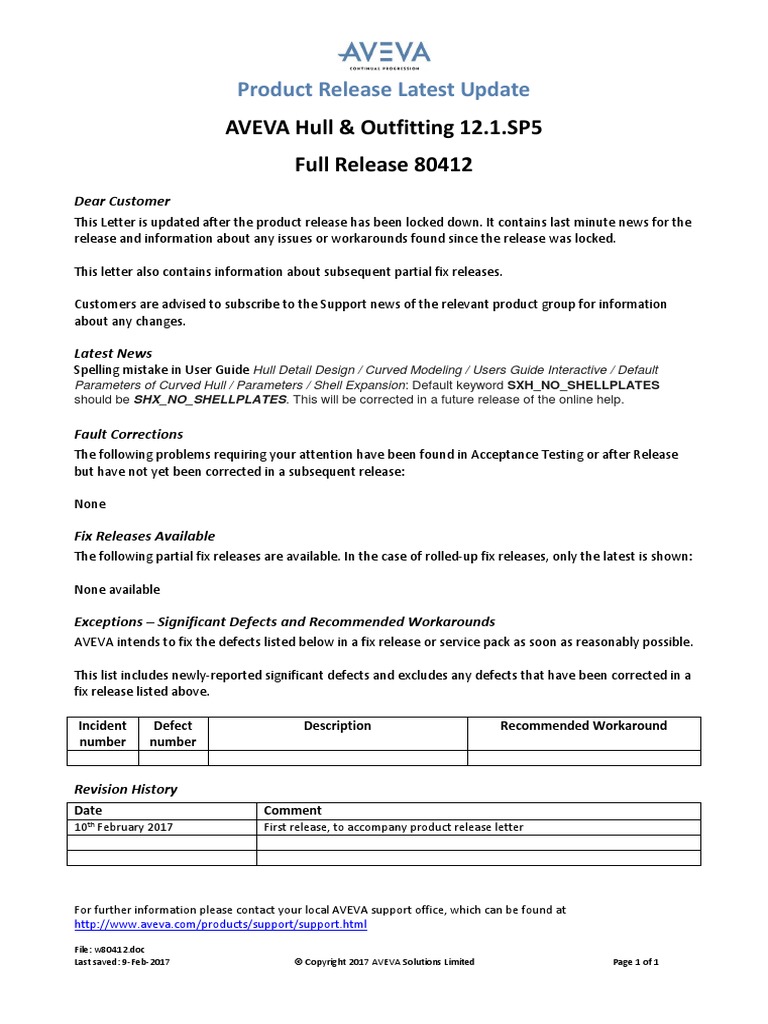 AVEVA Hull & Outfitting 12.1.SP5 Full Release 80412: Product Release ...