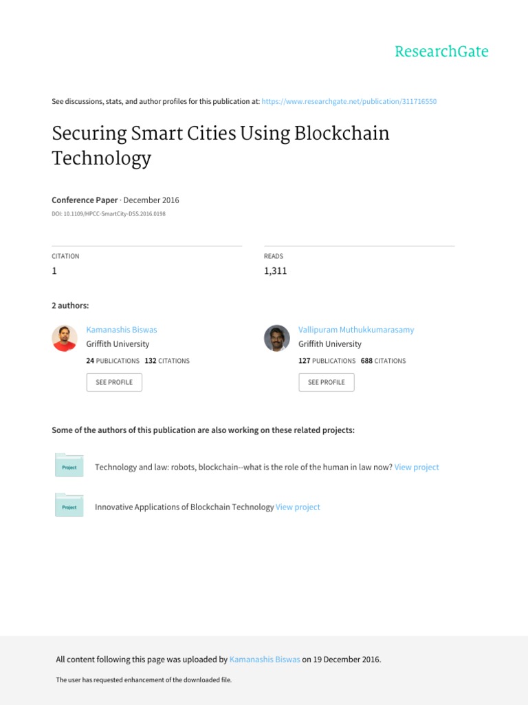 Smart Cities Using Blockchain Technology | PDF | Internet Of Things | Computer Network