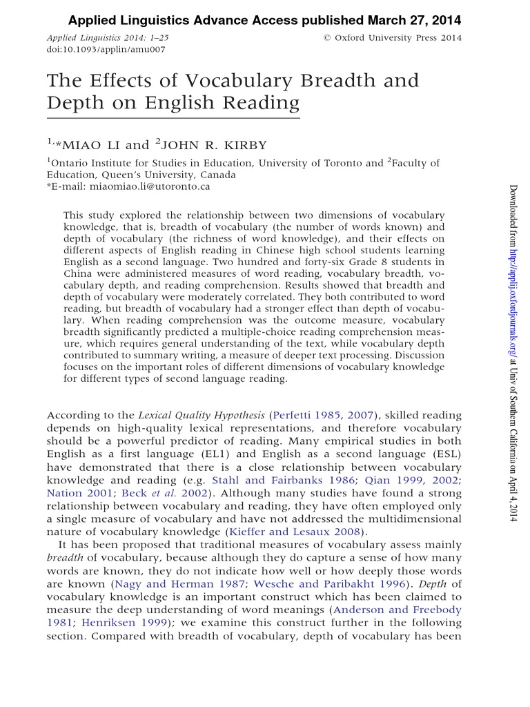 The Effects of Voc. On Reading | PDF | Vocabulary | Reading Comprehension