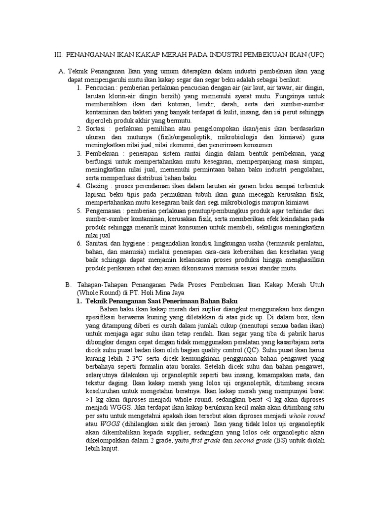 Penanganan Kakap Merah Di UPI | PDF | Memasak, Makanan, & Anggur