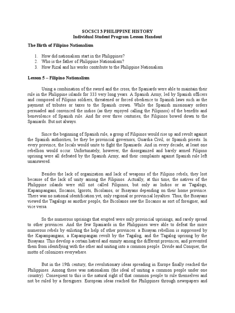 Lesson Hand Out Socsci 3 Philippine History | PDF | Philippines