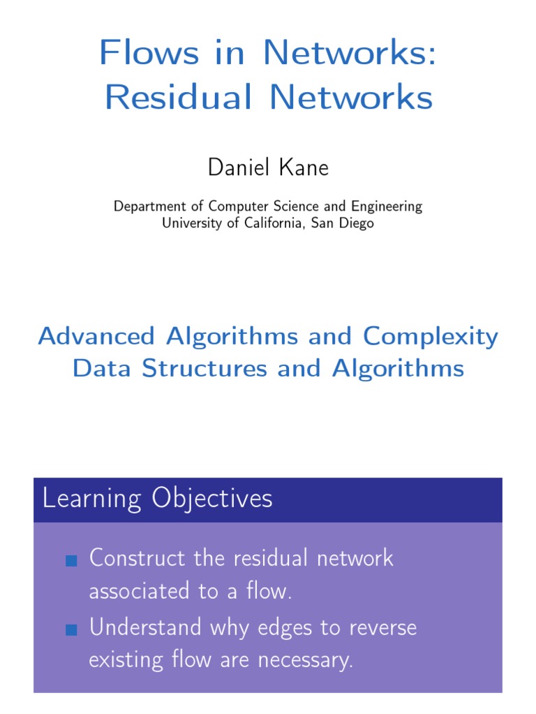 Flows in Networks: Residual Networks: Daniel Kane | PDF | Theoretical ...