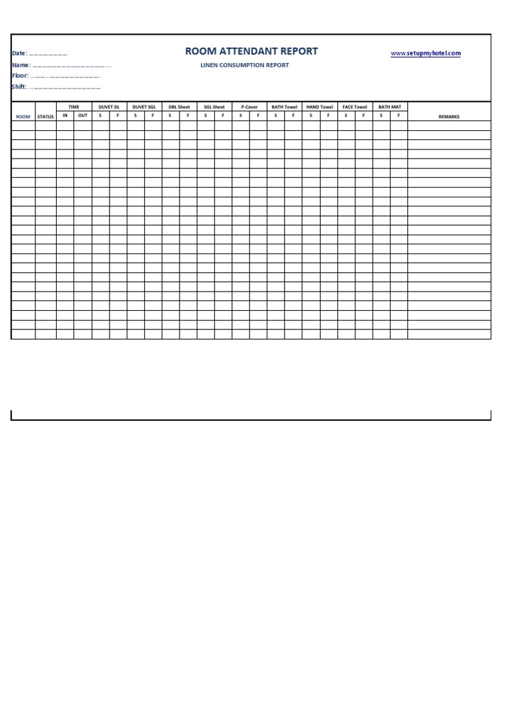 Housekeeping Room Attendant Report | PDF