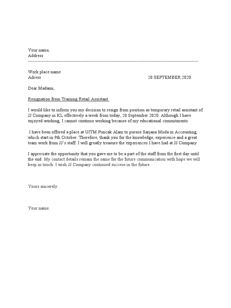 Example Resign Letter | PDF