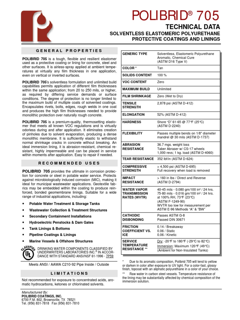 Polibrid 705: Technical Data | PDF | Concrete | Materials