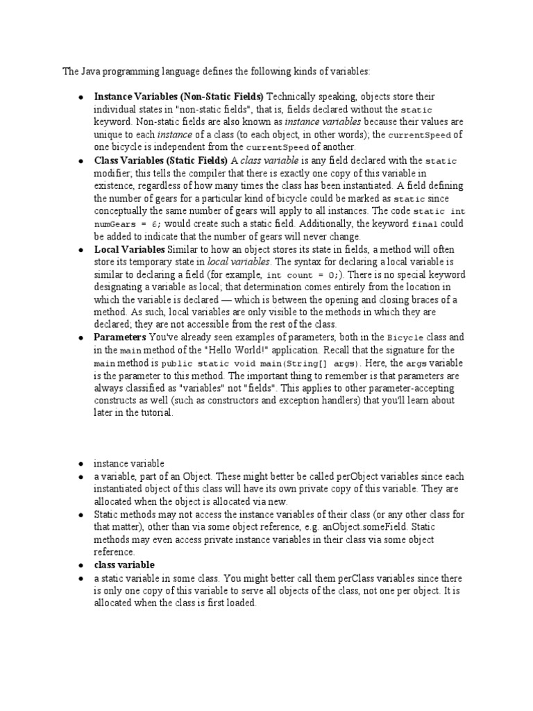 Variables Java Pdf Computer Programming Class Computer Programming