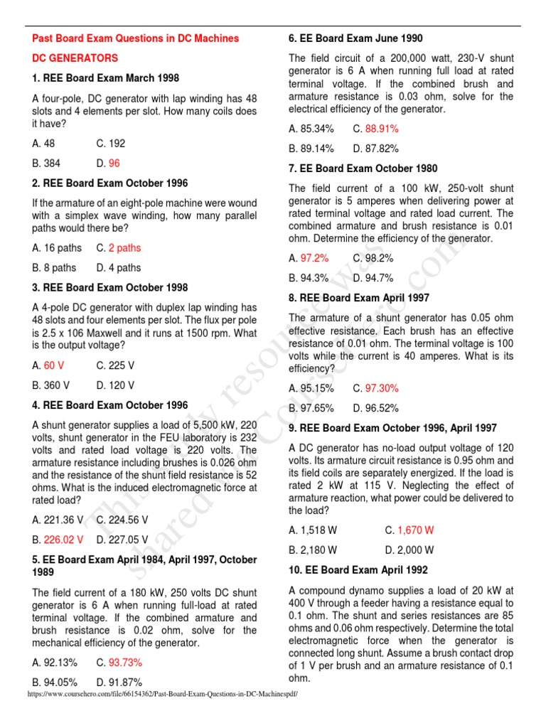 This Study Resource Was: Past Board Exam Questions in DC Machines DC ...