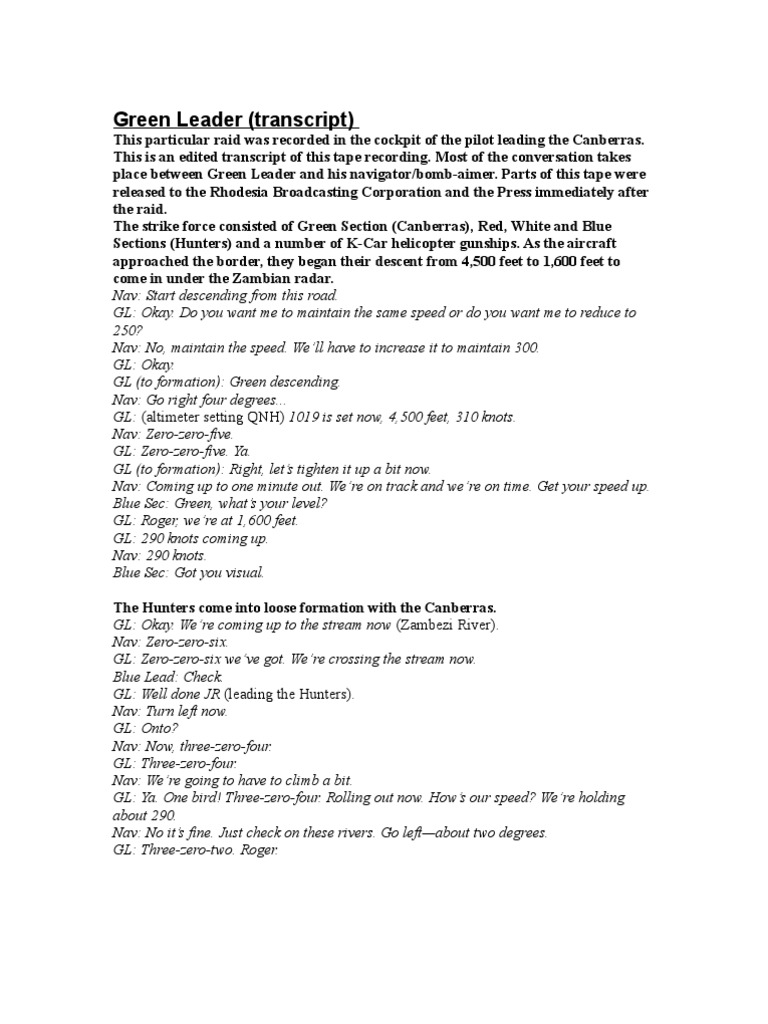 Green Leader Transcript 1 | PDF | Rhodesia | Zambia