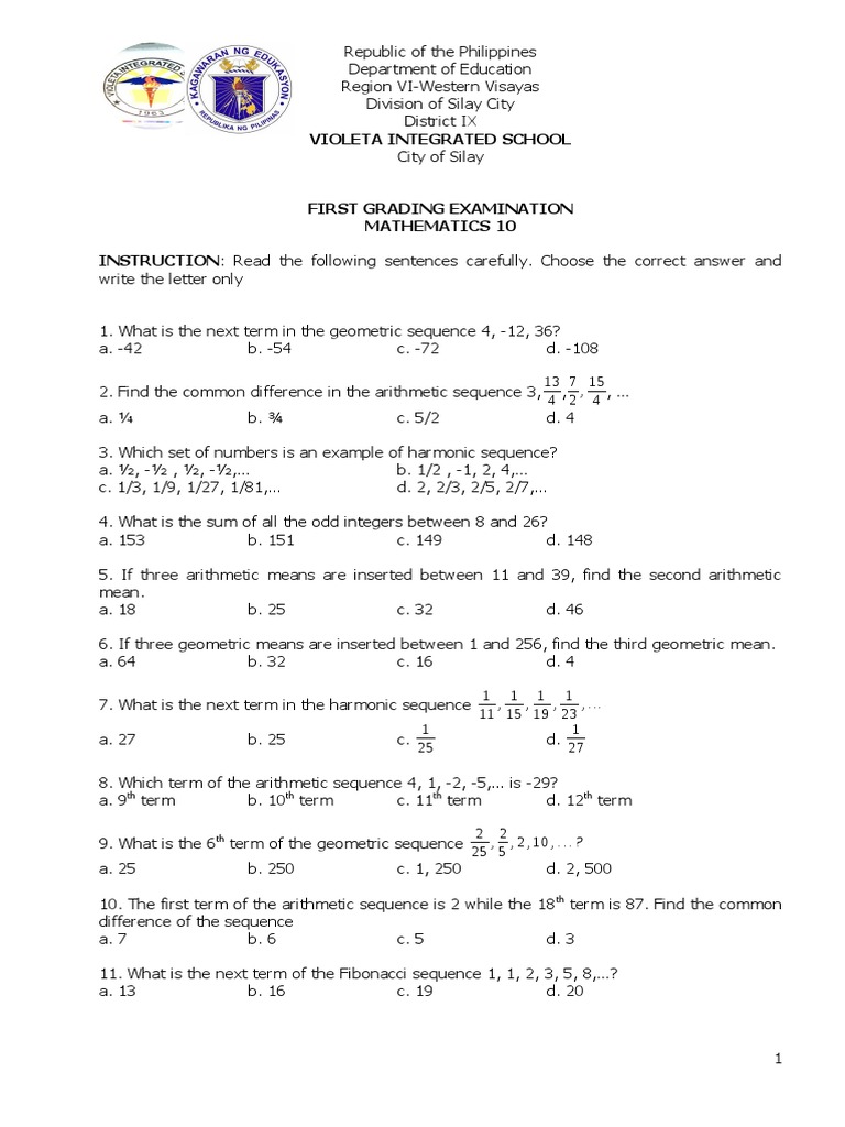 Math 10 (1st Quarter Exam) | PDF | Factorization | Polynomial