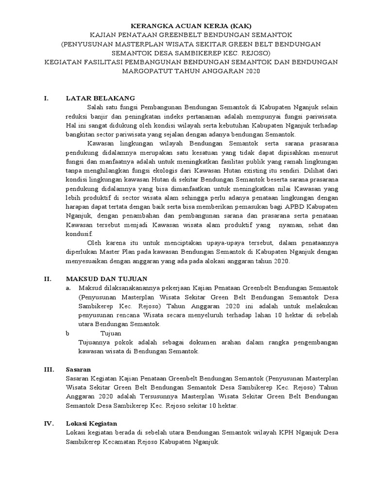 KAK Master Plan Semantok Nganjuk Rev1 | PDF | Seni
