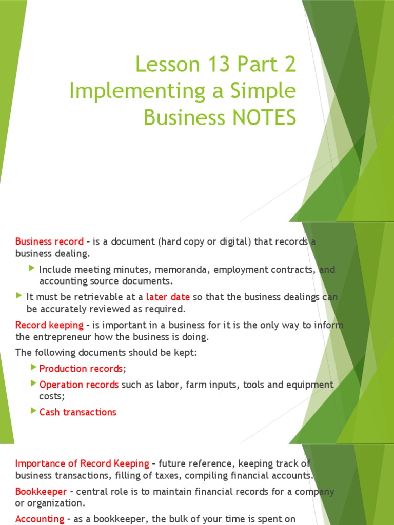 Lesson 13 Part 2 Implementing A Simple Business NOTES | PDF ...