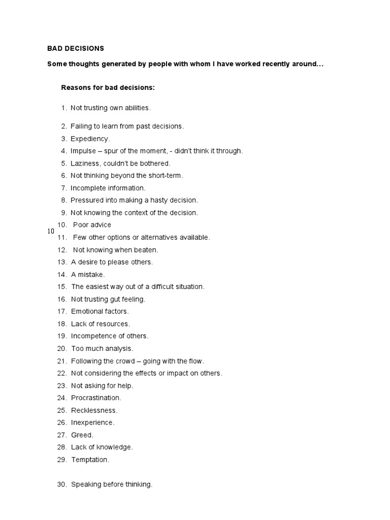 Factors Contributing to Suboptimal Decision Making: A Comprehensive ...