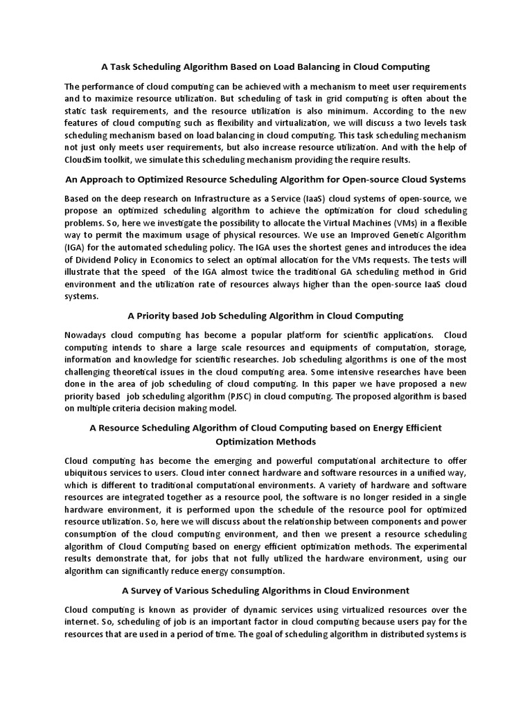 A Task Scheduling Algorithm Based On Load Balancing In Cloud Computing Pdf Scheduling