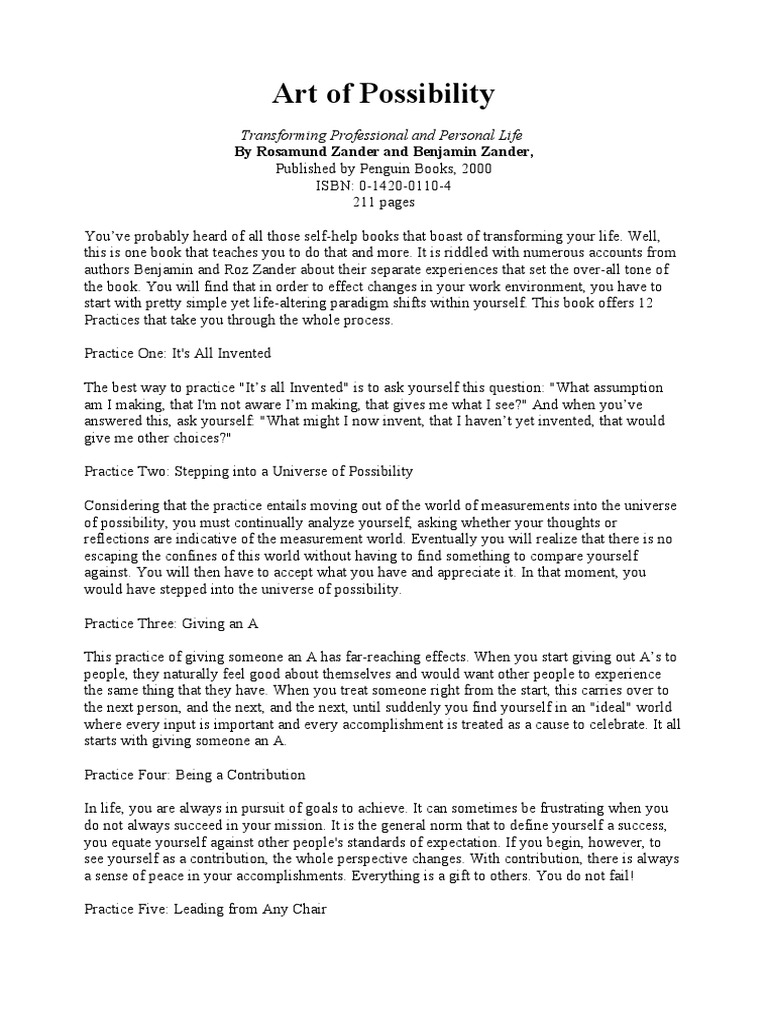 Art of Possibility | PDF | Psychological Concepts | Behavioural Sciences