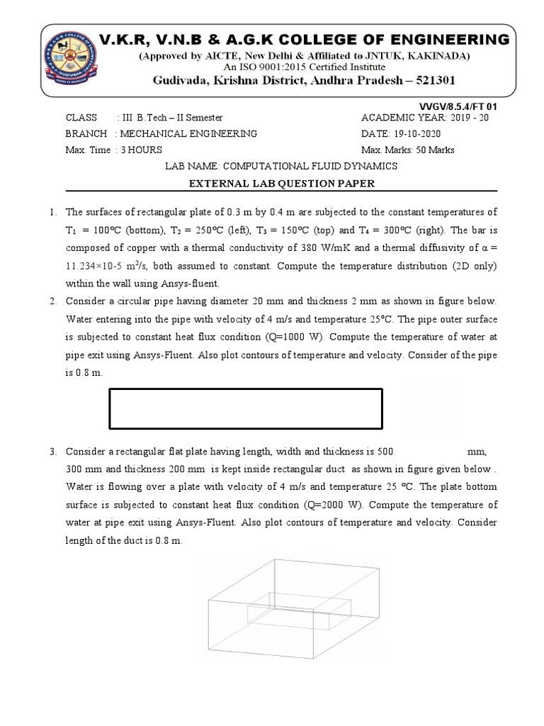 CFD Lab Question Paper Solutions | PDF | Equations | Pipe (Fluid ...