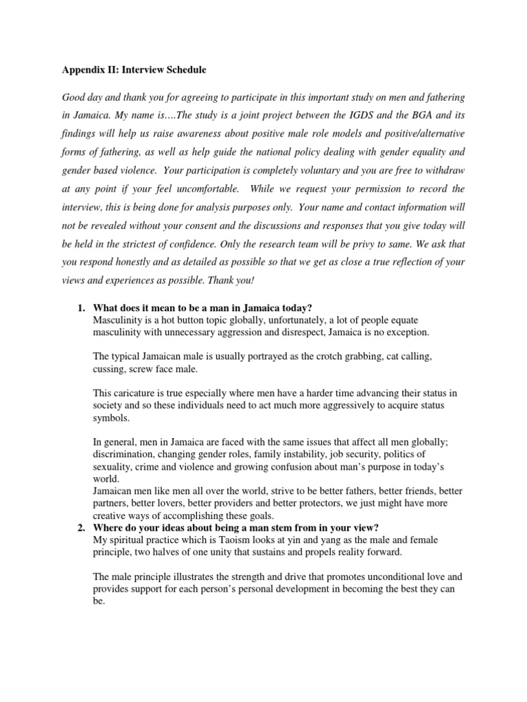 Appendix II: Interview Schedule | PDF | Father | Hip Hop