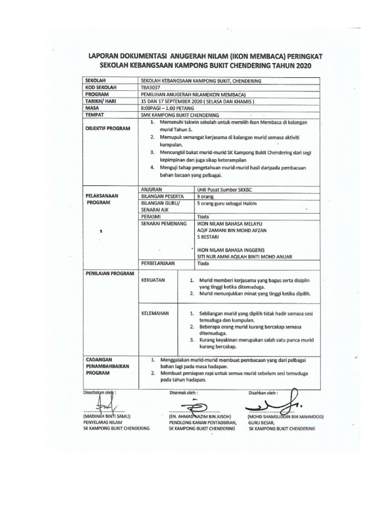 Laporan Dokumentasi Anugerah Nilam 2020 | PDF