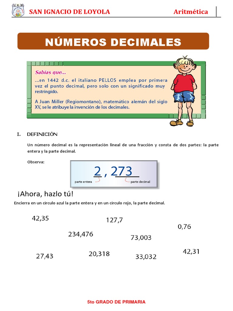 Introducción A Los Números Decimales para Quinto Grado de Primaria ...