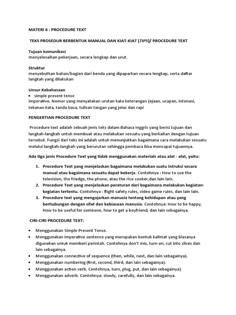 MATERI 6 Klas XI PROCEDURE TEXT | PDF | Memasak, Makanan, & Anggur