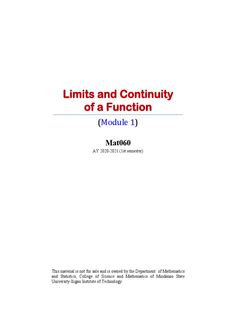 Module 1 Limits and Continuity | PDF | Continuous Function | Function (Mathematics)