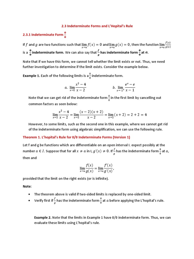 Indeterminate Forms & L'Hôpital's Rule | PDF | Real Analysis | Algebra