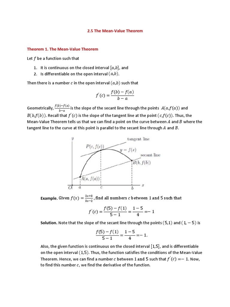 2.5 The Mean Value Theorem PDF | PDF