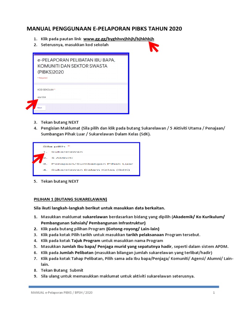 PANDUAN - PENGGUNAAN - E - Pelaporan - PIBKS MANUAL 2020 | PDF