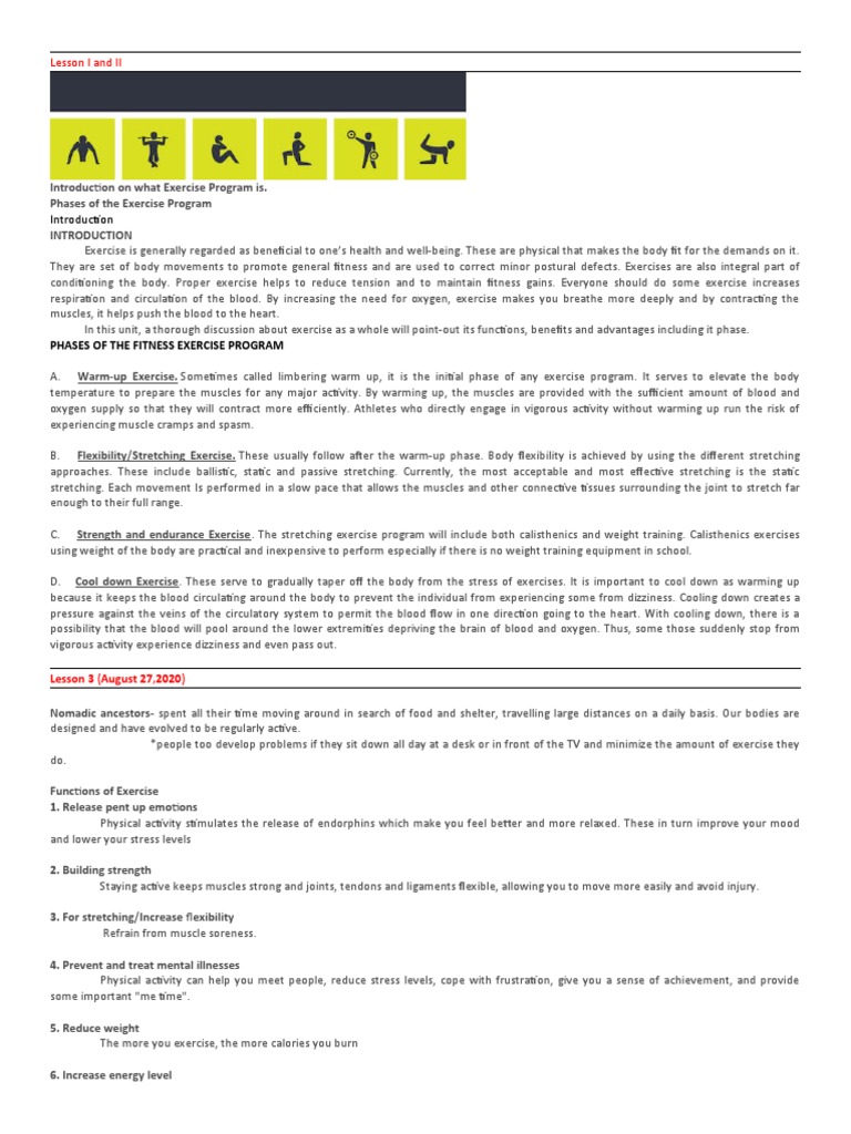 Lesson I and II: Phases of The Fitness Exercise Program | PDF ...