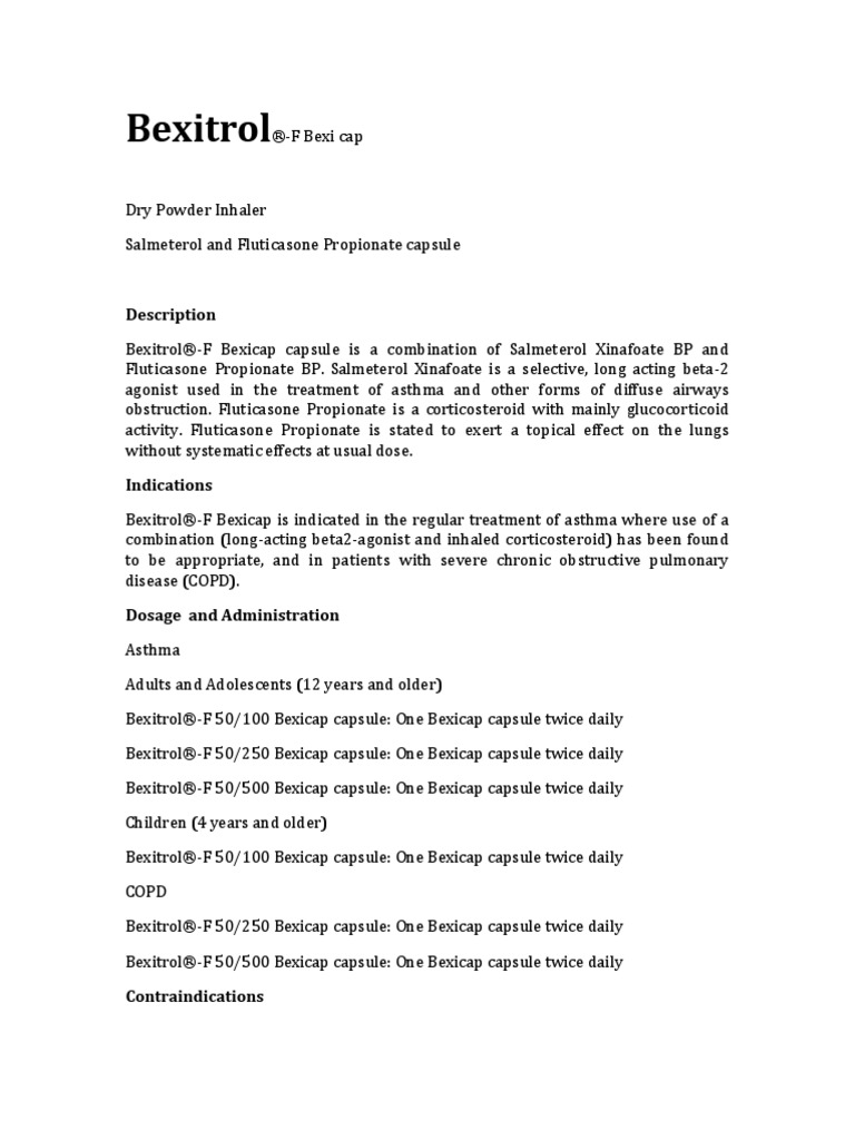 Bexitrol F Dpi PDF | PDF | Asthma | Adverse Effect