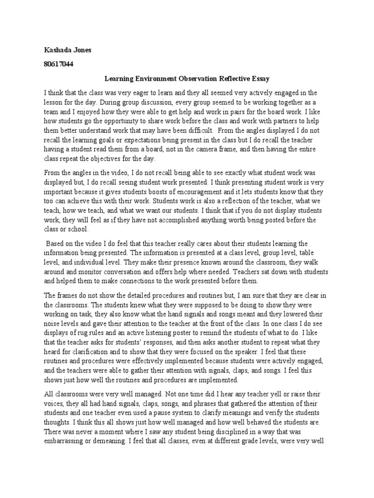 Video-Based Observation Reflection Essay 1 | PDF | Classroom | Teachers