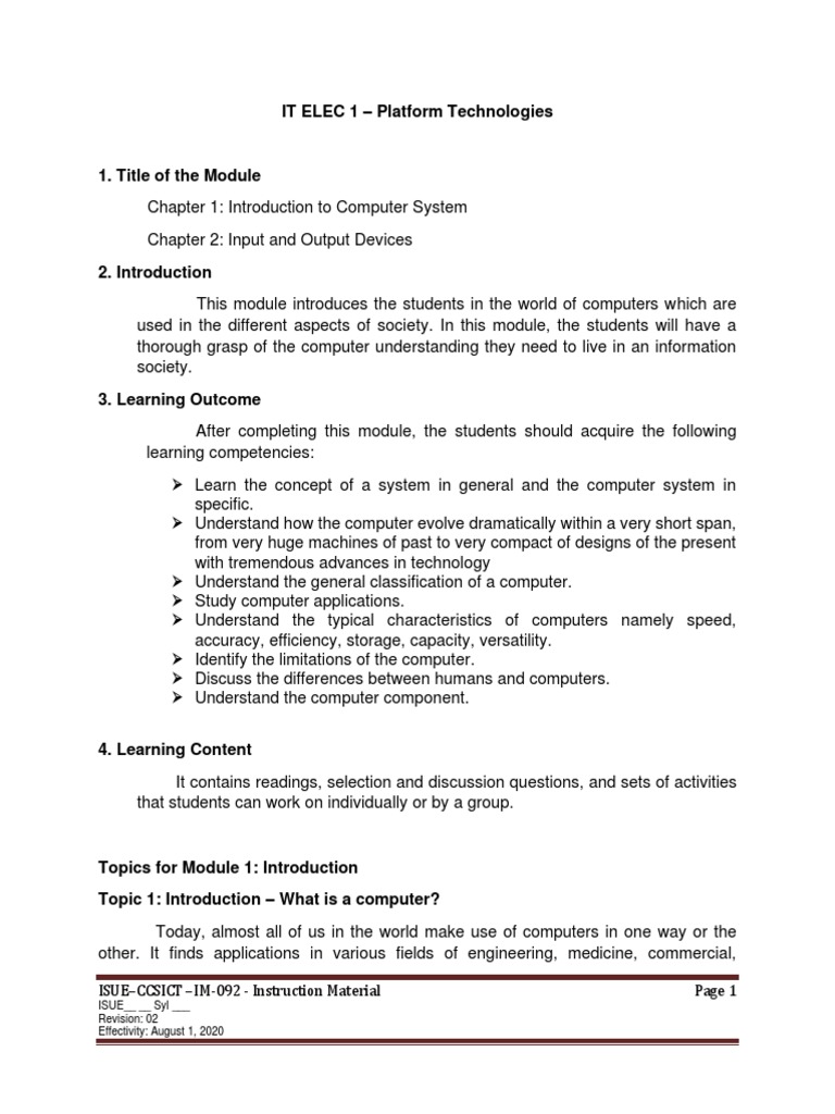 Module 1 - Week1 and 2 - Platform Technologies PDF | Download Free PDF | Computer Program ...