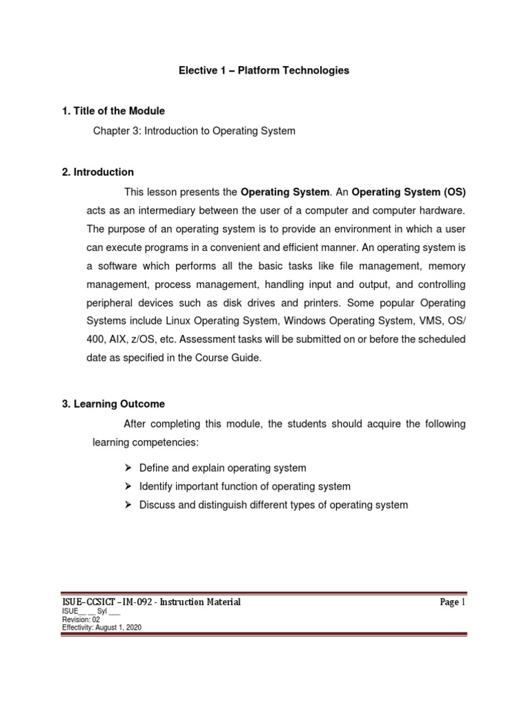 Module 2 - Week 3 - Platform Technologies PDF | PDF | Operating System | Process (Computing)