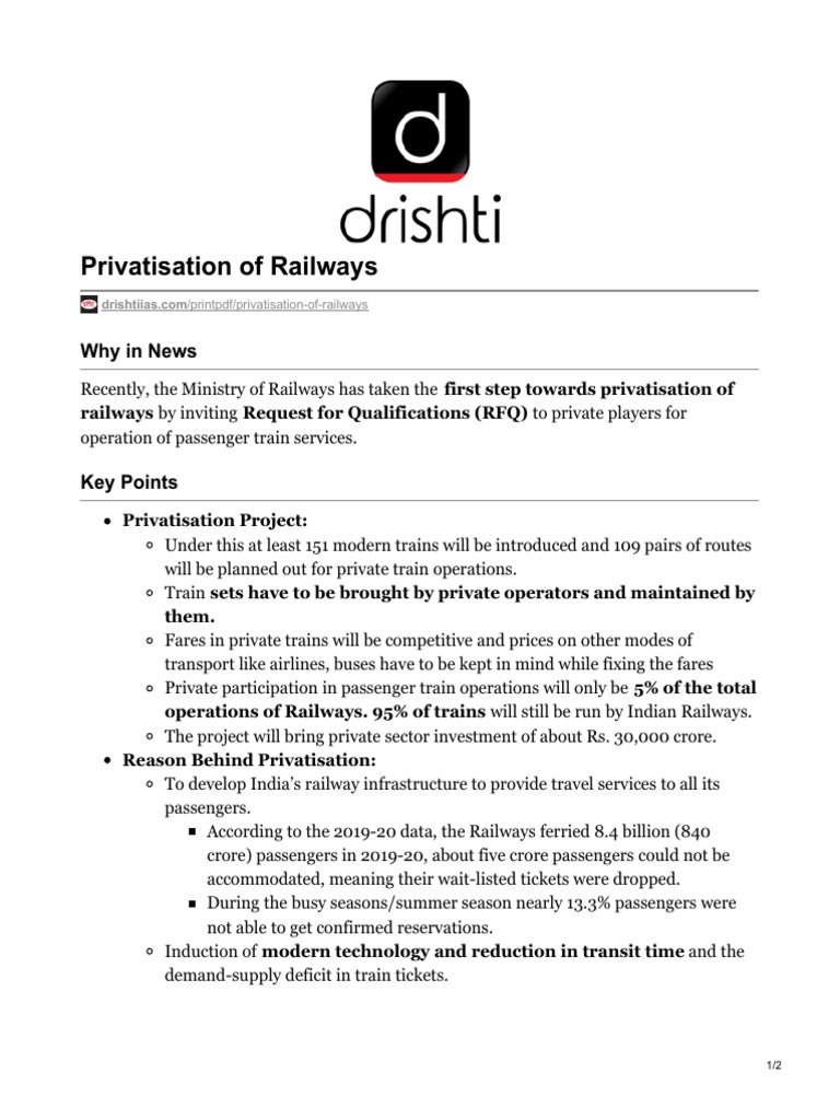 Privatisation of Railways | PDF | Rail Transport | Train