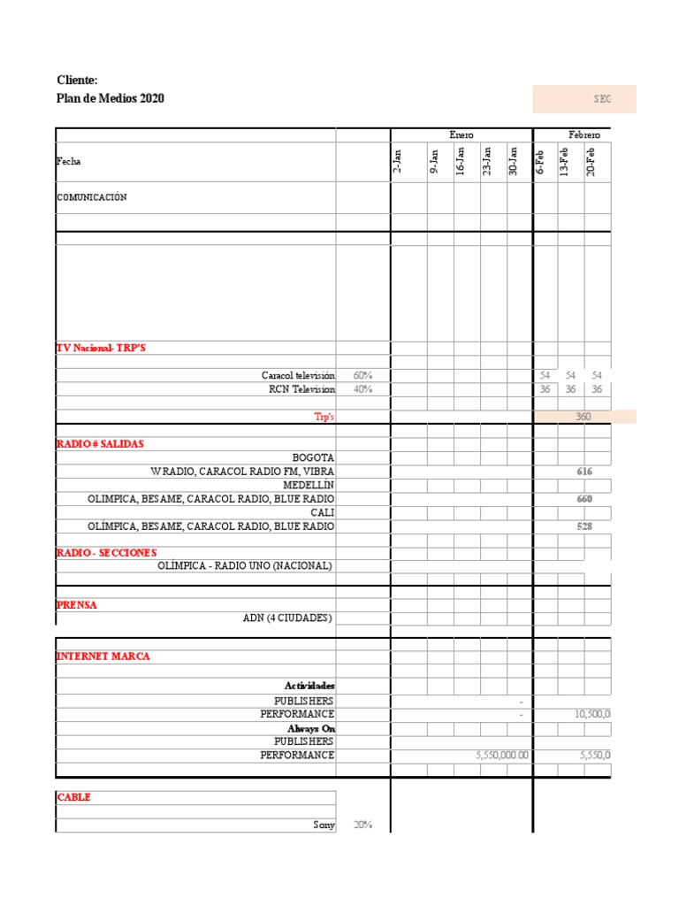 Ejemplo de FLOW Plan de Medios | PDF | Radiodifusión | Radio