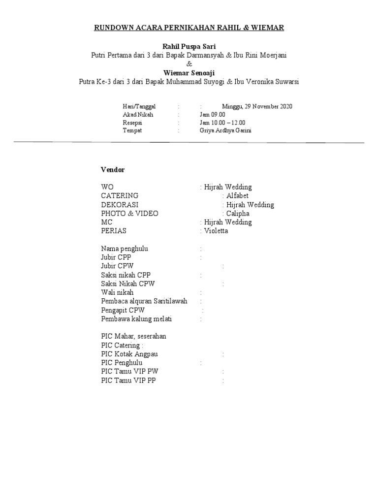 Rundown Wedding - Rahil Wiemar | PDF