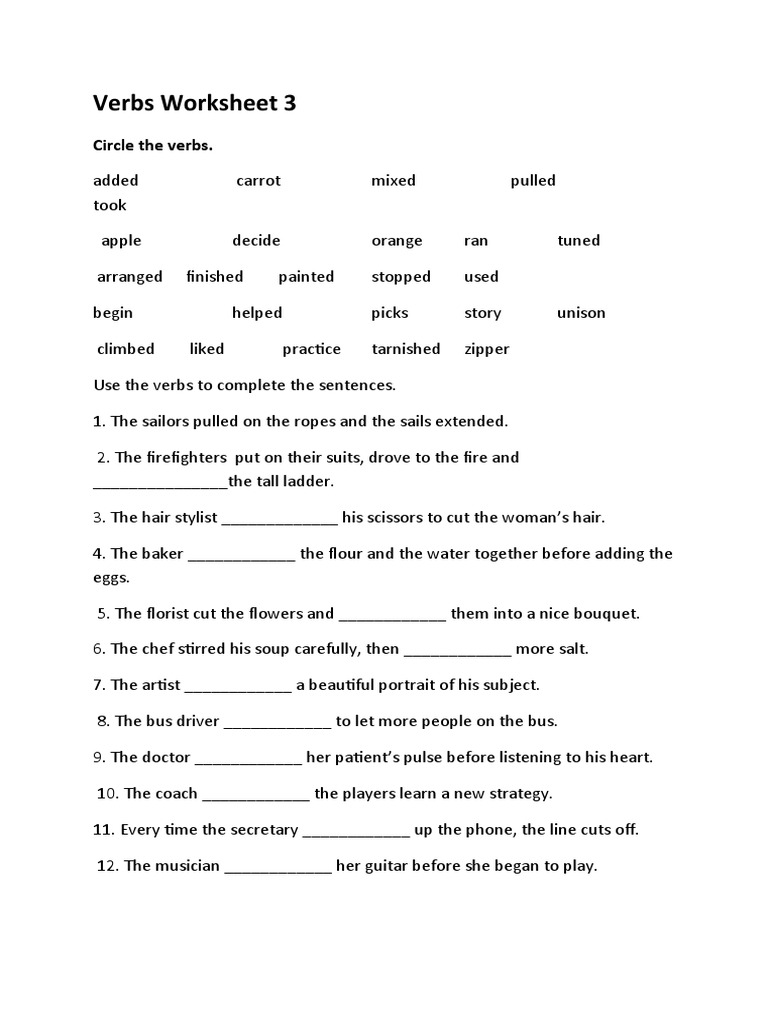 Verbs Worksheet 3 | PDF