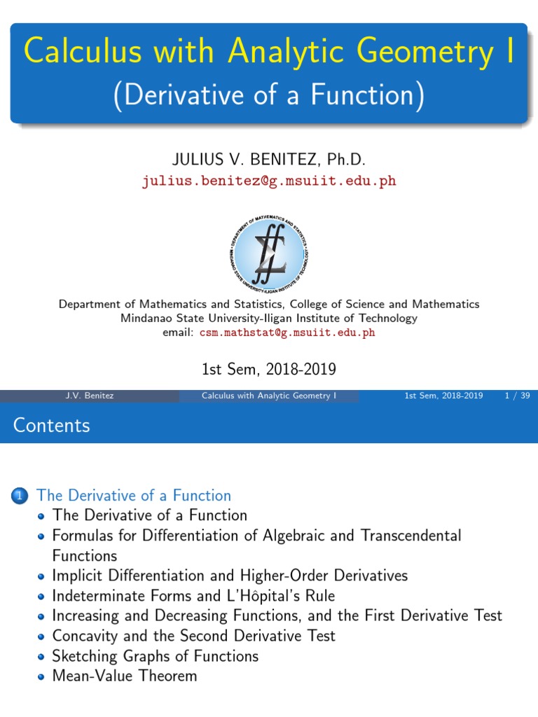 Calculus With Analytic Geometry I Derivative Of A Function Pdf