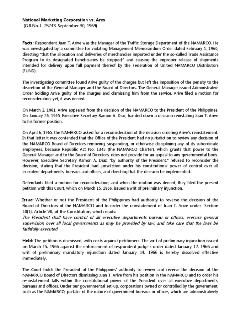 Presidential Authority in NAMARCO Case | PDF | Presidents Of The United ...