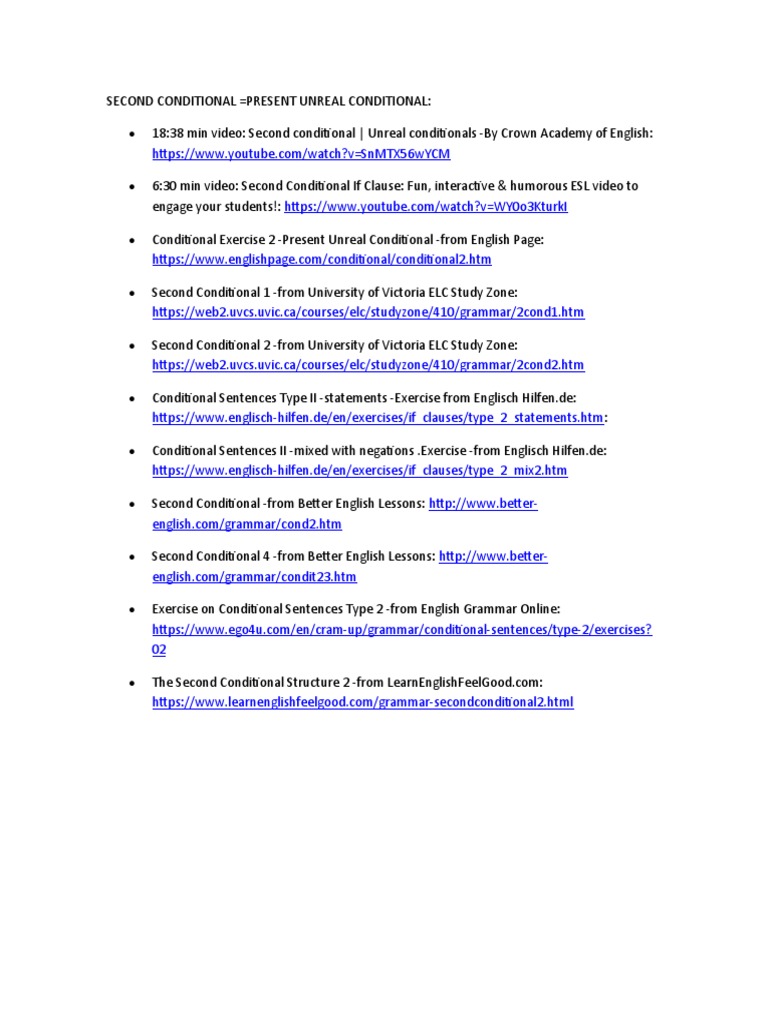 Second Conditional - Present Unreal Conditional - Links | PDF