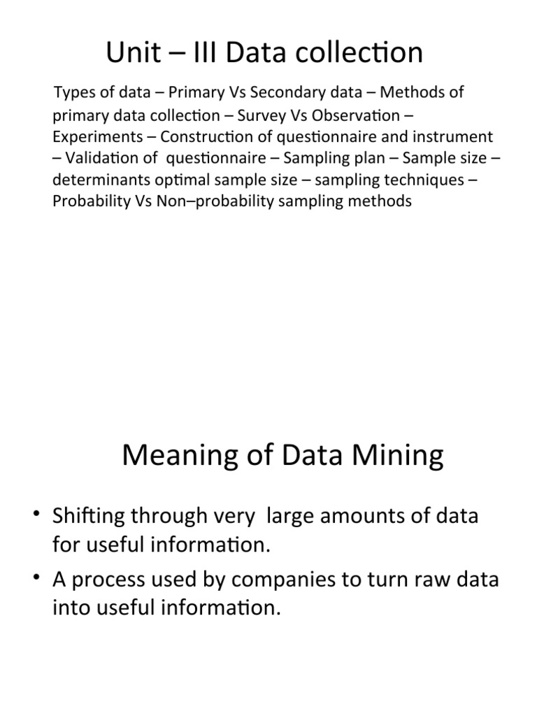 Unit III Data Collection Methods | PDF | Sampling (Statistics) | Survey ... Unit III Data Collection Methods | PDF | Sampling (Statistics) | Survey ...