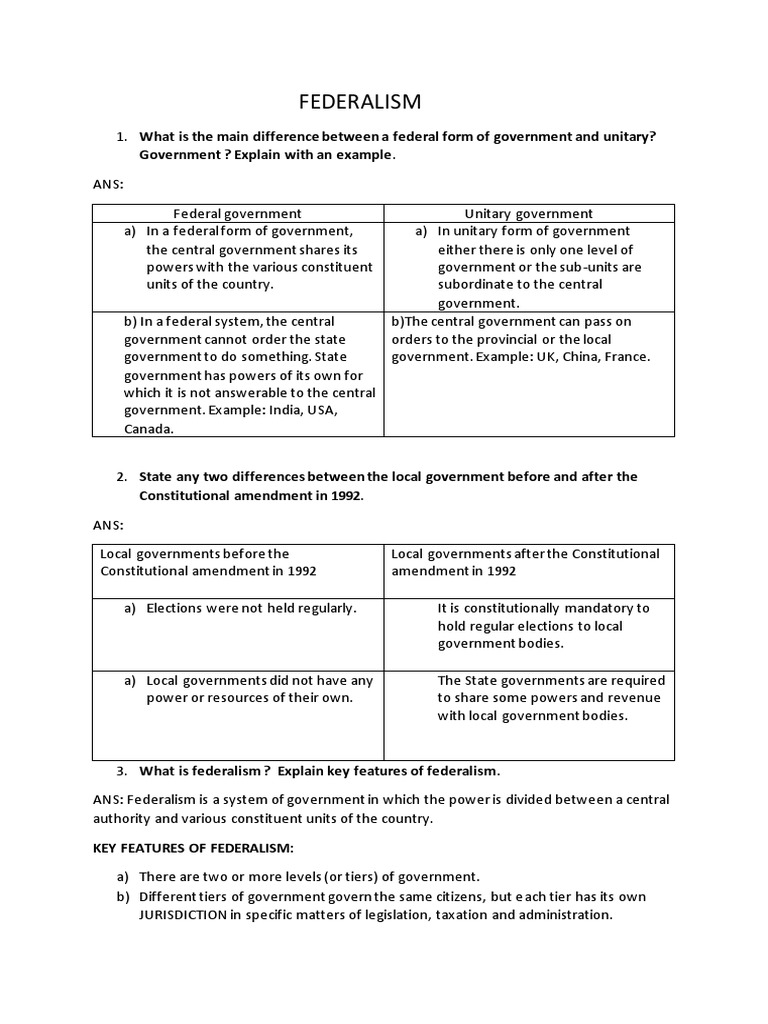 Federalism Notes PDF | PDF | Federalism | Federation